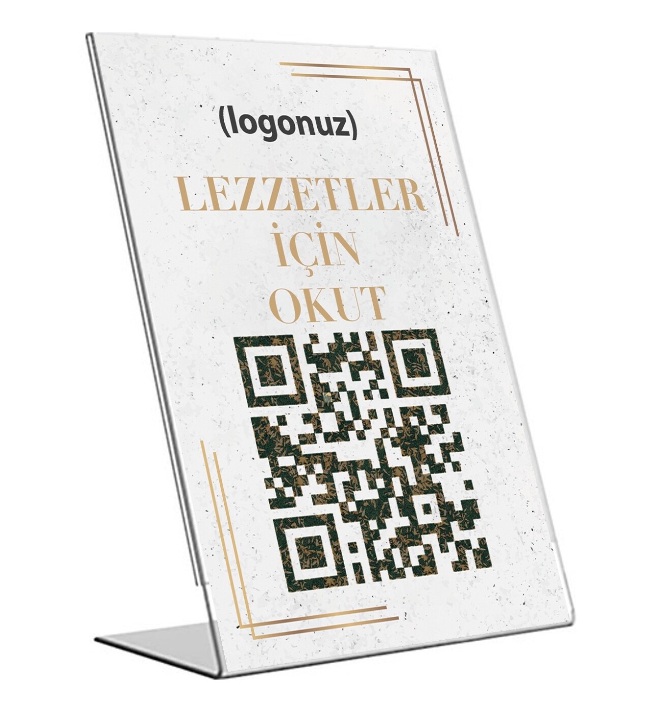 kurumsal logo baskılı qr kod masaüstü çerçeve biblo