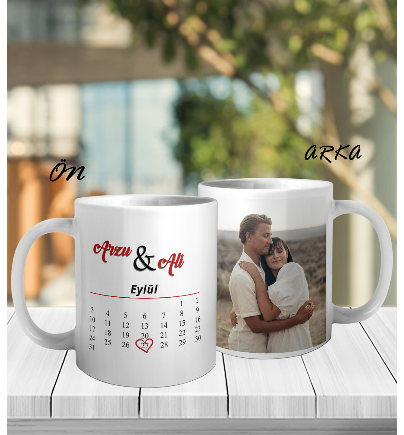 Kişiye Özel Fotoğraflı İsimli ve Sevgi Temalı Takvimli Kupa ve 12x14 ...